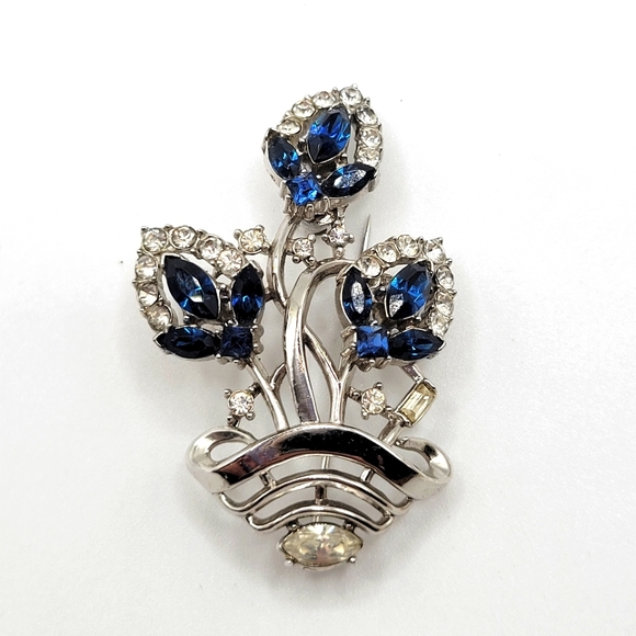 Trifari | Jewelry | Vtg Crown Trifari Blue Silver Brooch Flowers In A ...